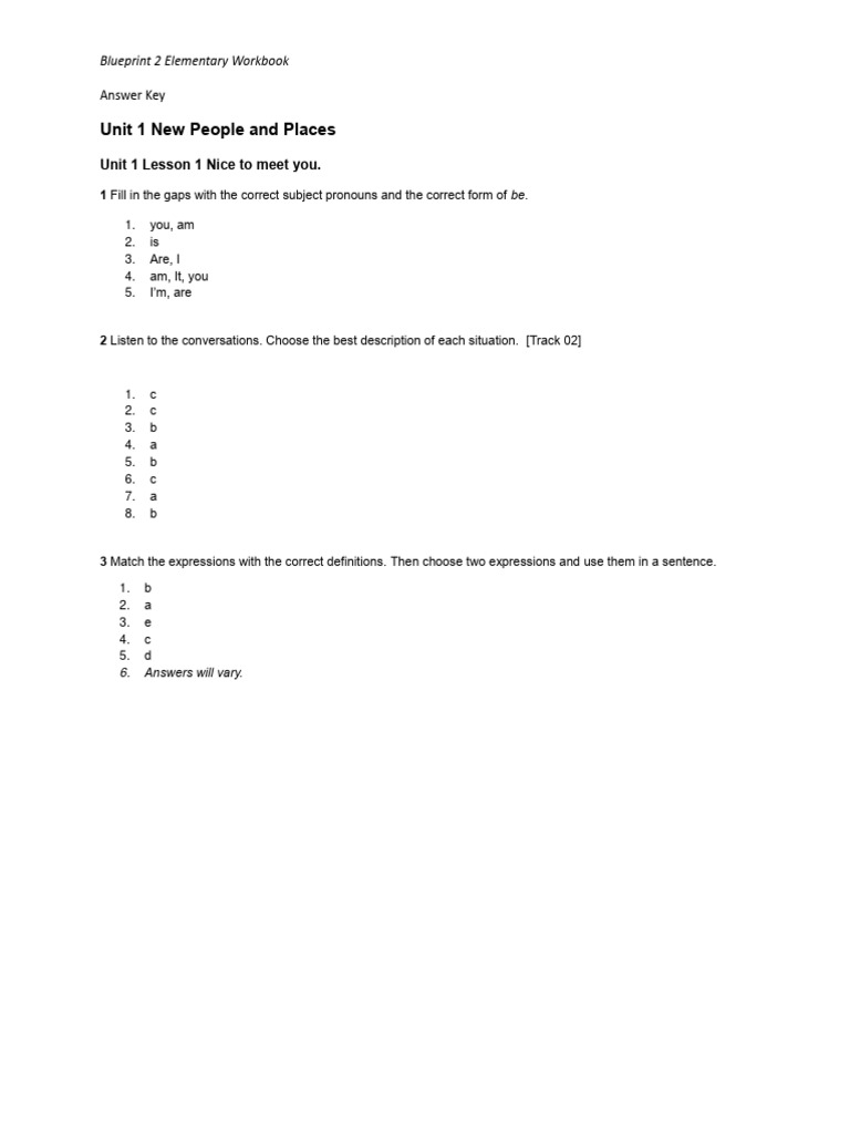 Blueprint 2 Elementary Workbook Answers | PDF | Language Arts & Discipline