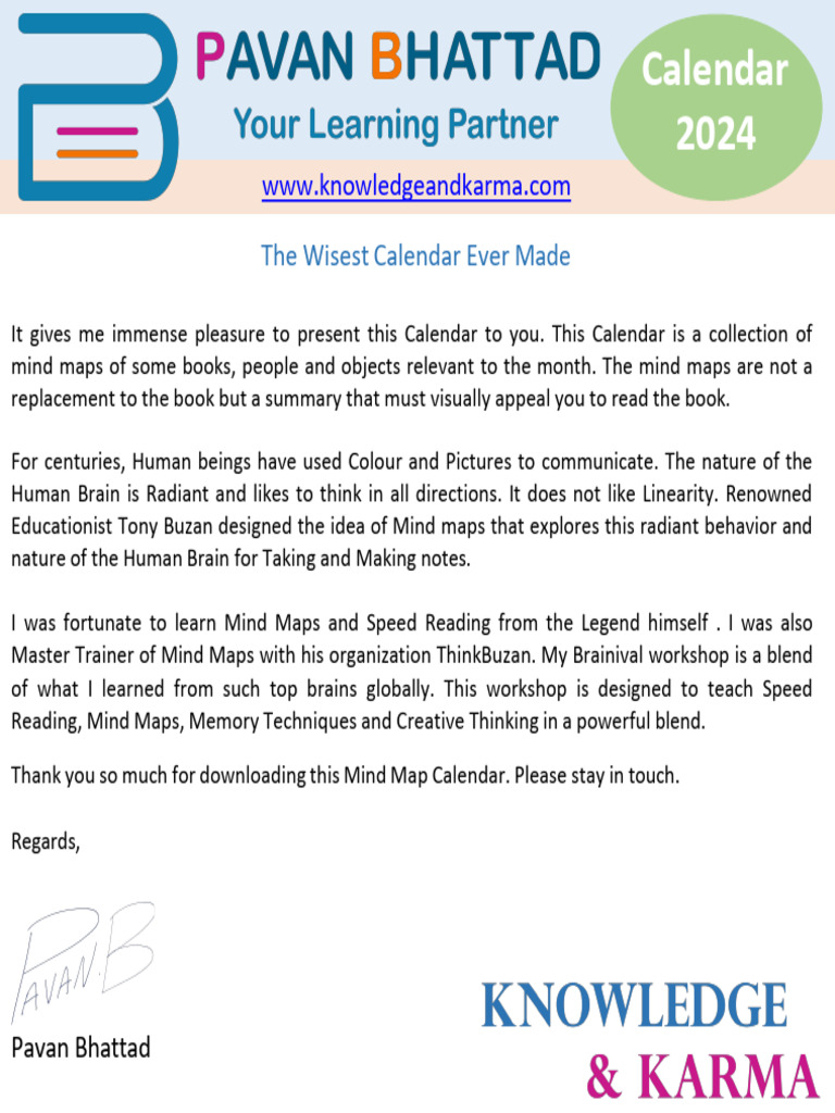 Mind Map Calendar 2024 by Pavan Bhattad | PDF | Mind | Mental Processes