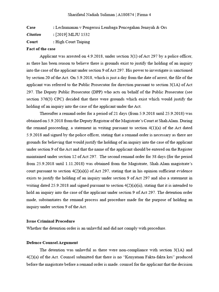 Lechumanan V Pengerusi Lembaga Pencegahan Jenayah & Ors | PDF