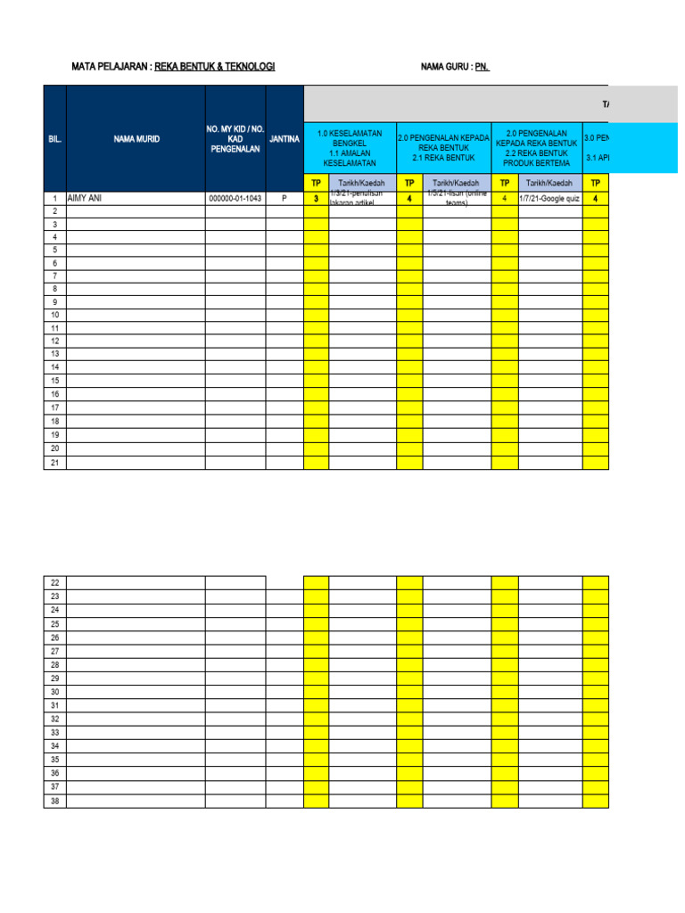 Tahun 4-Contoh Template RPM (Borang Transit) | PDF