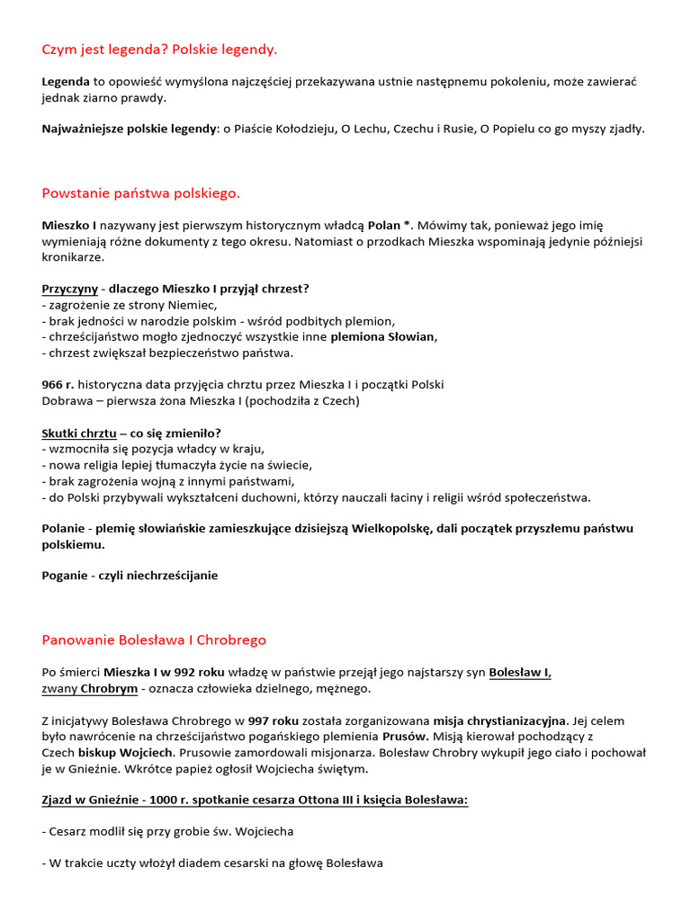 Historia Klasa 4 - Notatki Dział 2 | PDF