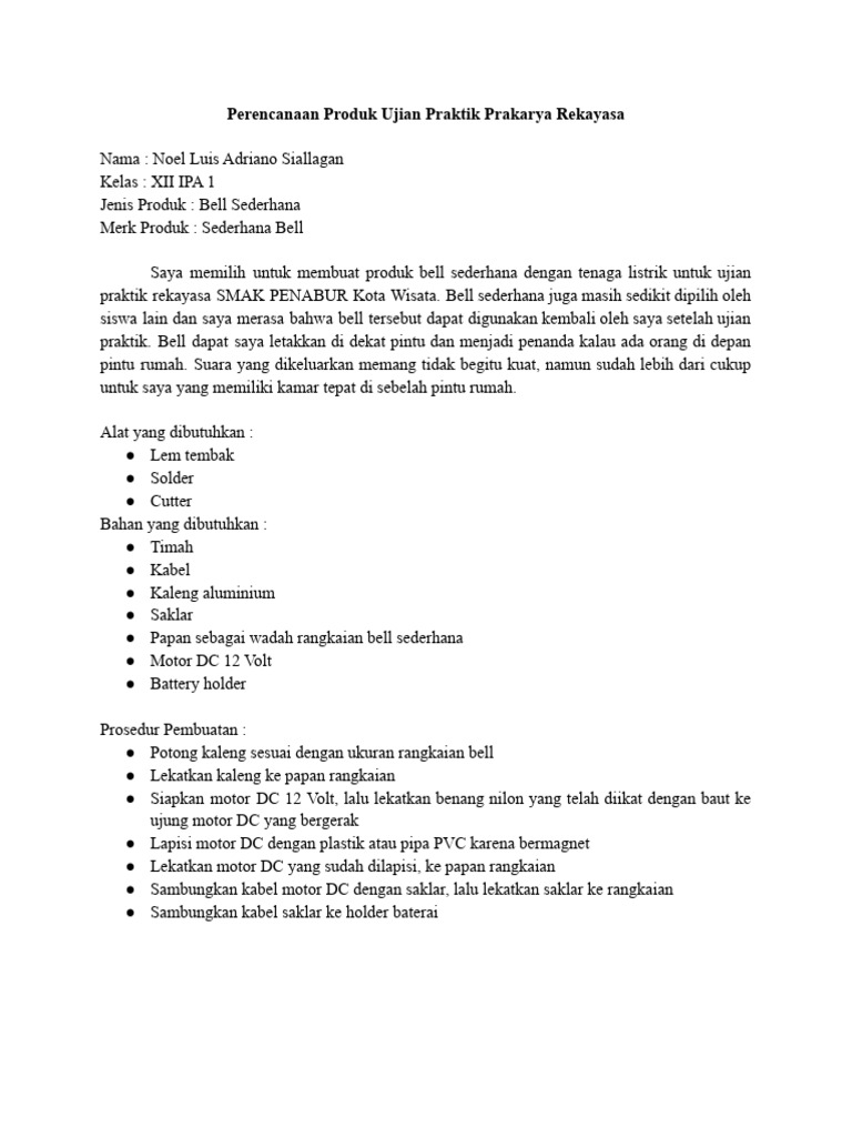 Perencanaan Produk Ujian Praktik Prakarya Rekayasa | PDF | Griya & Taman