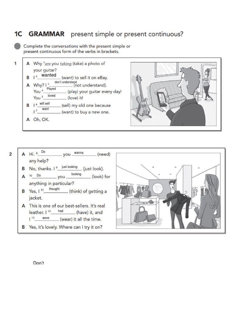 1C GRAMMAR Present Simple or Present Continuous | PDF
