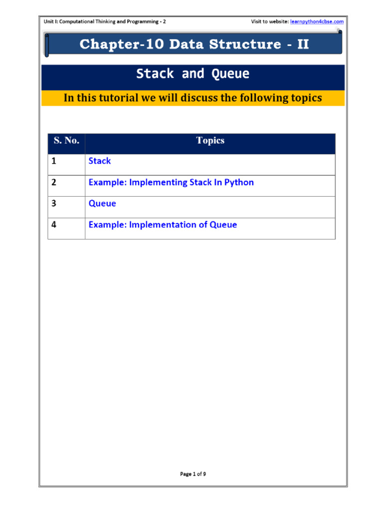 Data Structure - Stack and Queue | PDF Data Structure - Stack and Queue | PDF