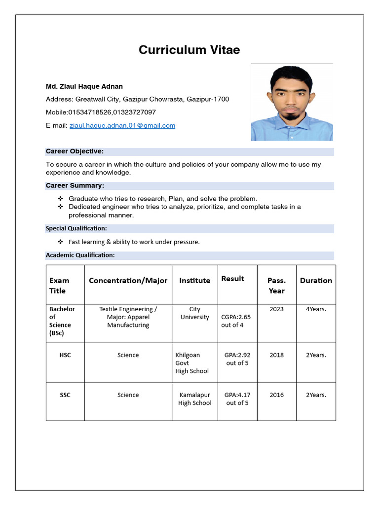 MD - Ziaul Haque Adnan, 01534718526 | PDF | Career & Growth