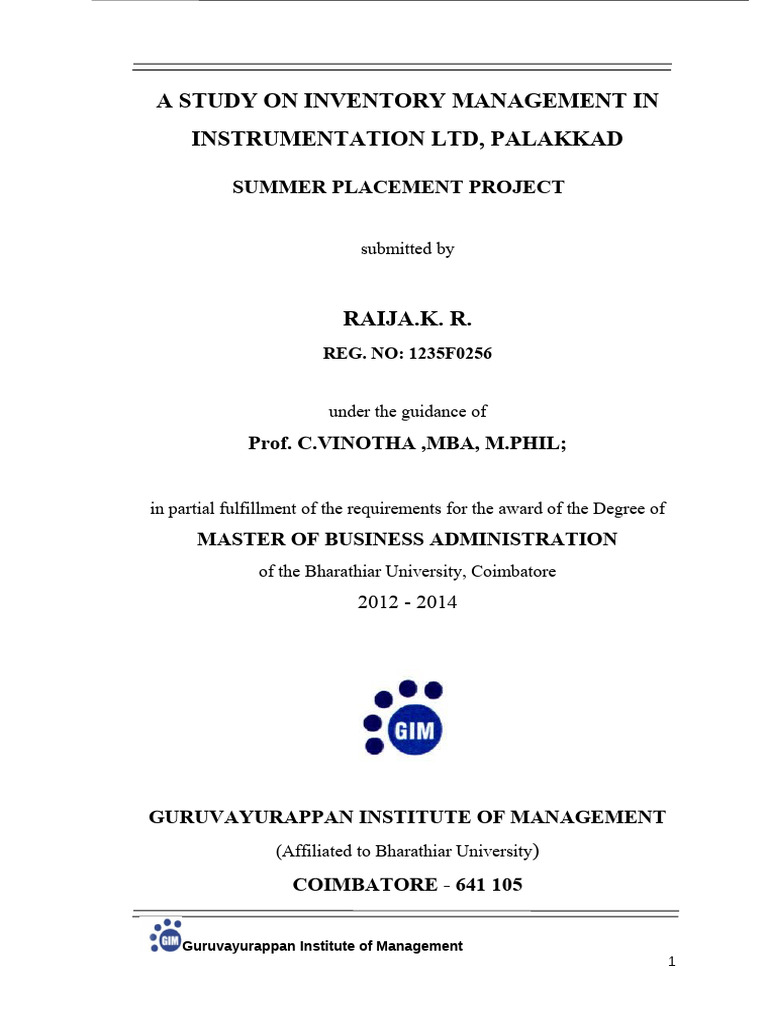 A Project On Inventory Management 2 PDF Free | PDF