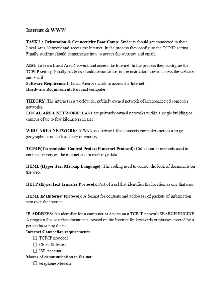 Task 1 of Topic - Internet & WWW | PDF