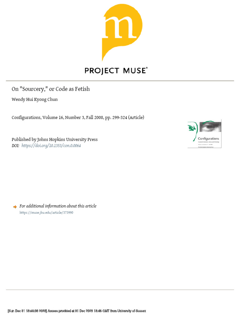 Chun 2008 On Sourcery Or Code As Fetish Configurations Pdf