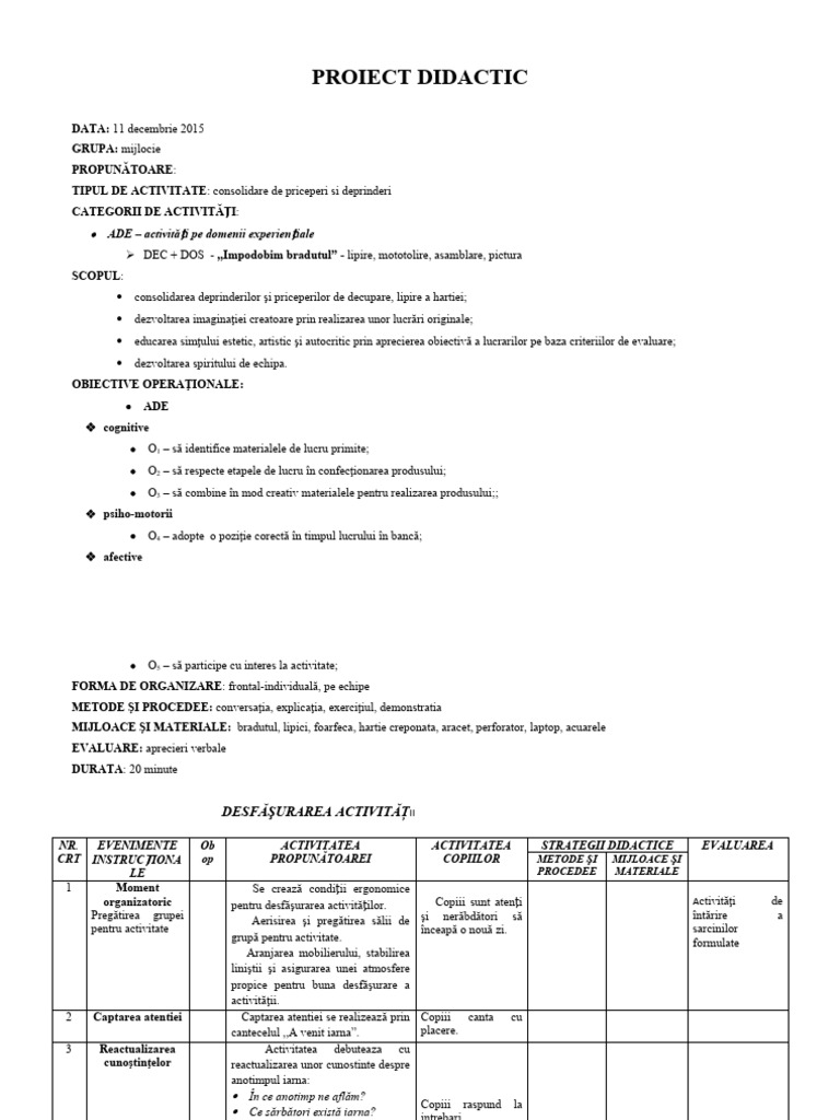 Proiect Didactic Impodobim Bradutul | PDF