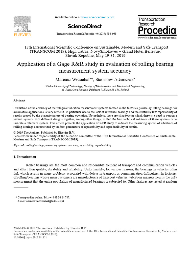 Application of A Gage R&R Study in Evaluation of Rolling Bearing ...