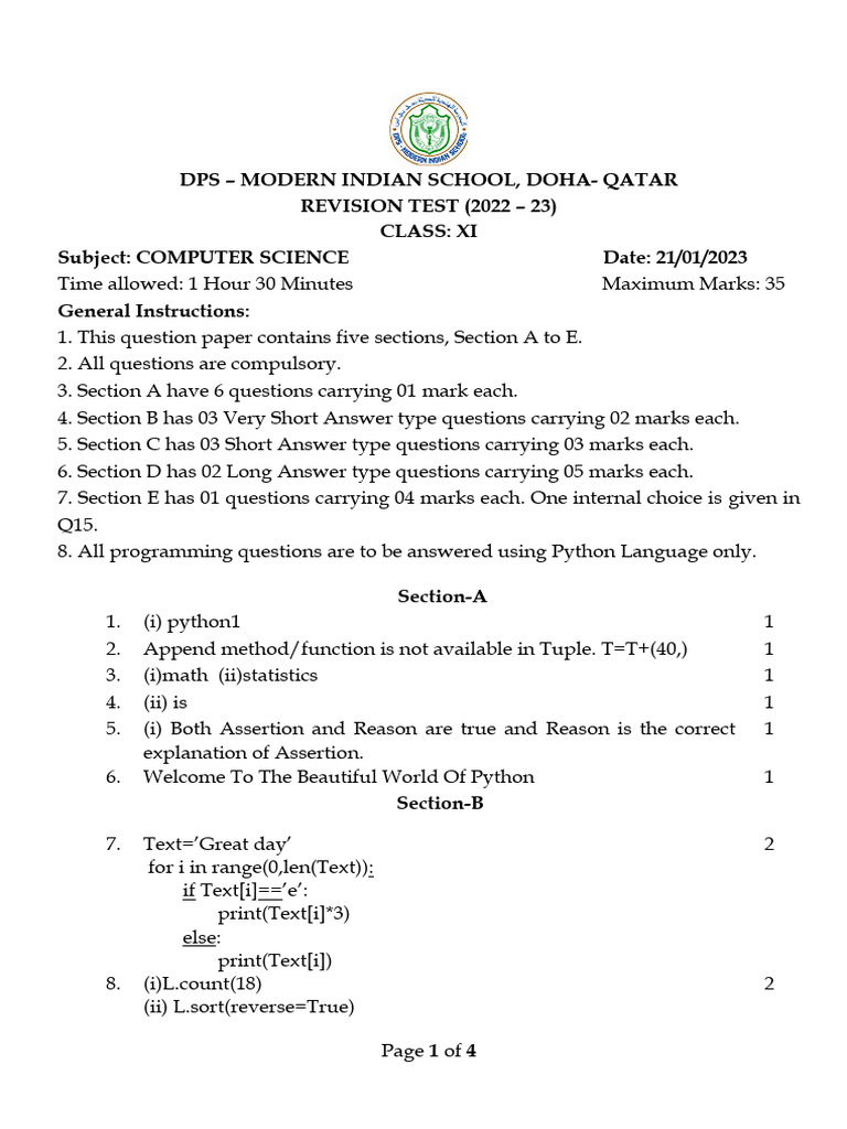 2022-23 Comp Rev Test Ms | PDF | Control Flow | Computing