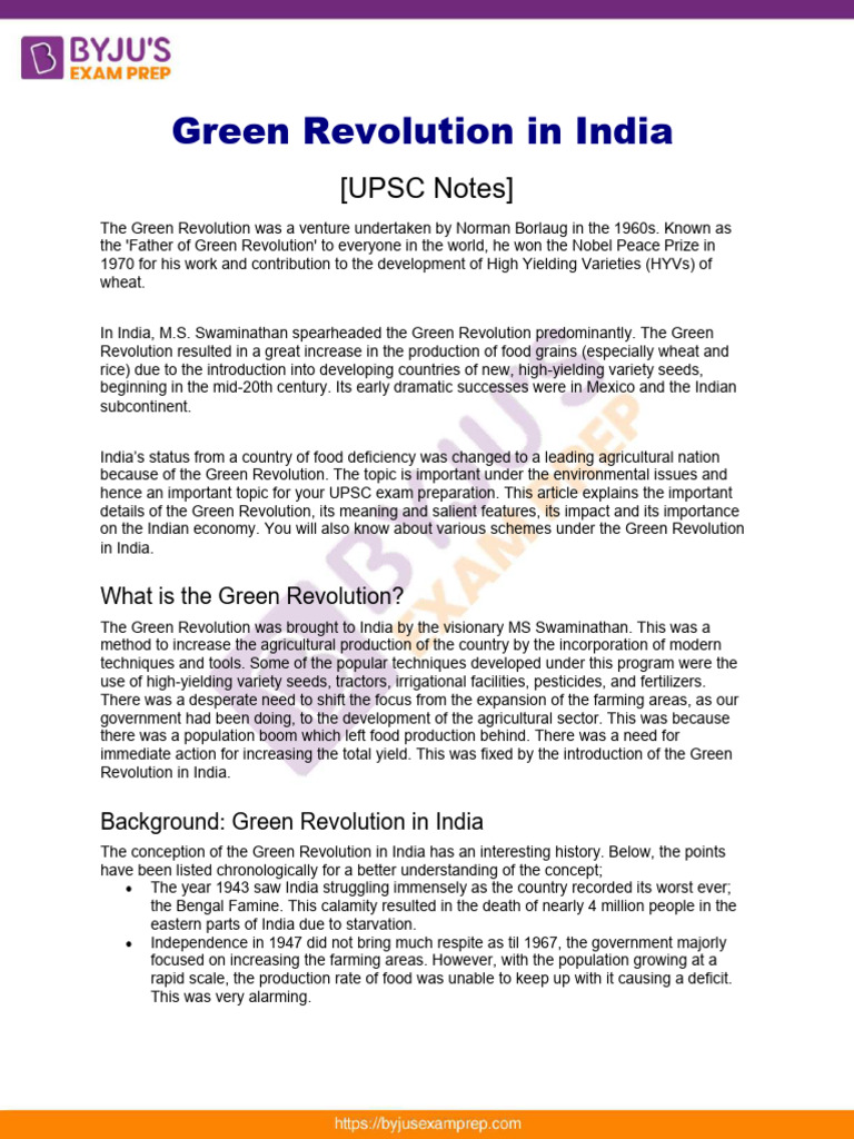 Green Revolution in India Upsc Notes 28 | PDF