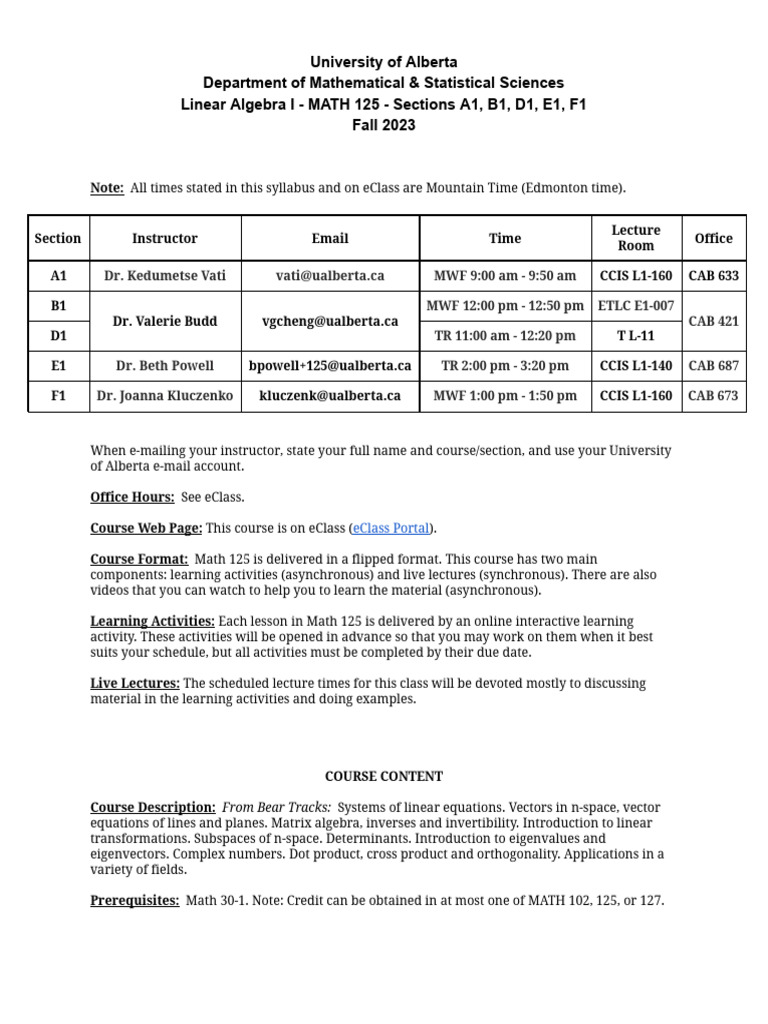 MATH 125 Syllabus | PDF | Career & Growth