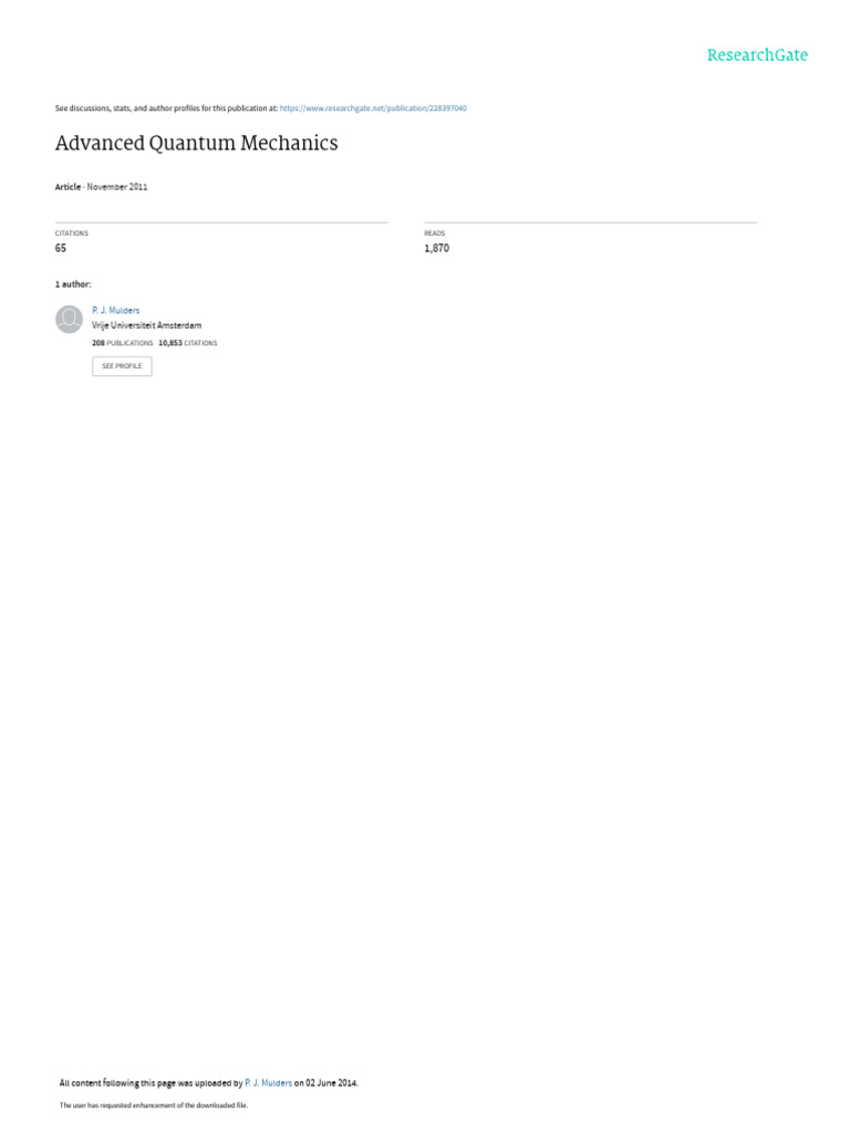 Advanced Quantum Mechanics | PDF