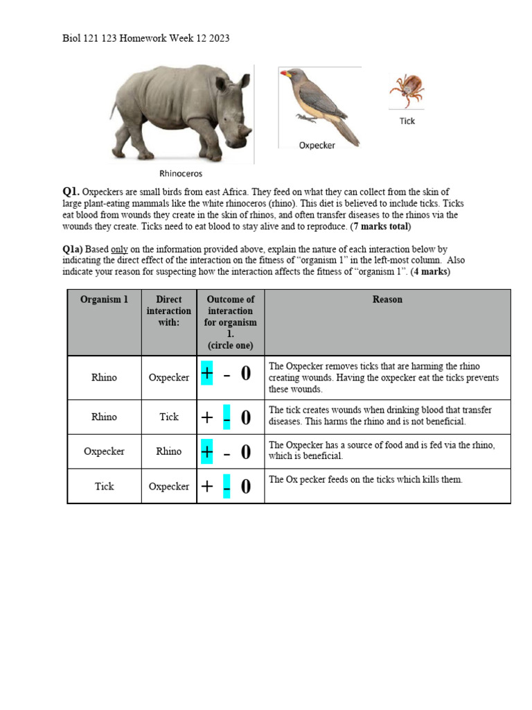 Week 12 Community Ecology Homework 2023 | PDF | Rhinoceros | Natural ...