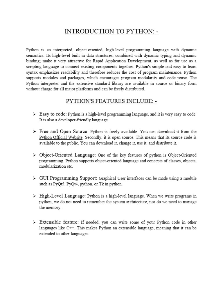 Introduction To Python | PDF