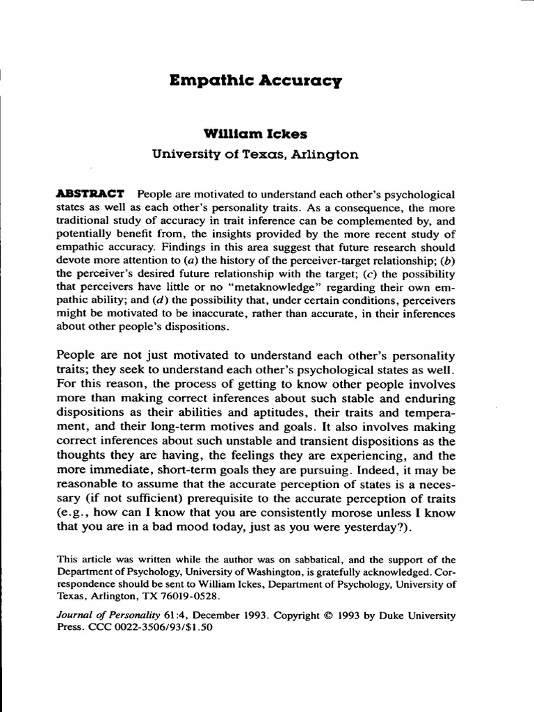 Empathic Accuracy | Download Free PDF | Empathy | Psychotherapy