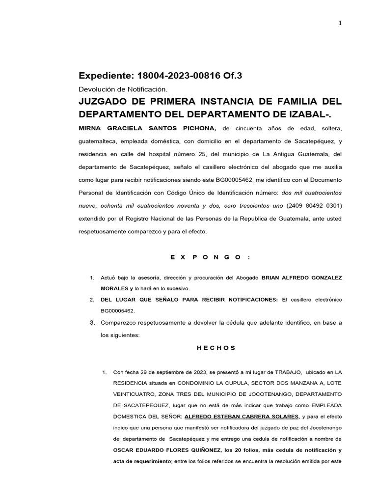 Devolucion de Cedula Oscar | PDF | Ley procesal | Demanda judicial