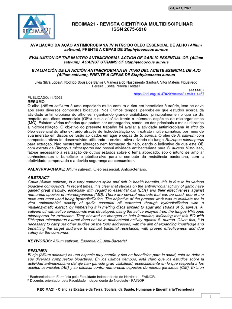 4467+-+AVALIAÇÃO+DA+AÇÃO+ANTIMICROBIANA+IN+VITRO | PDF 4467+-+AVALIAÇÃO+DA+AÇÃO+ANTIMICROBIANA+IN+VITRO | PDF