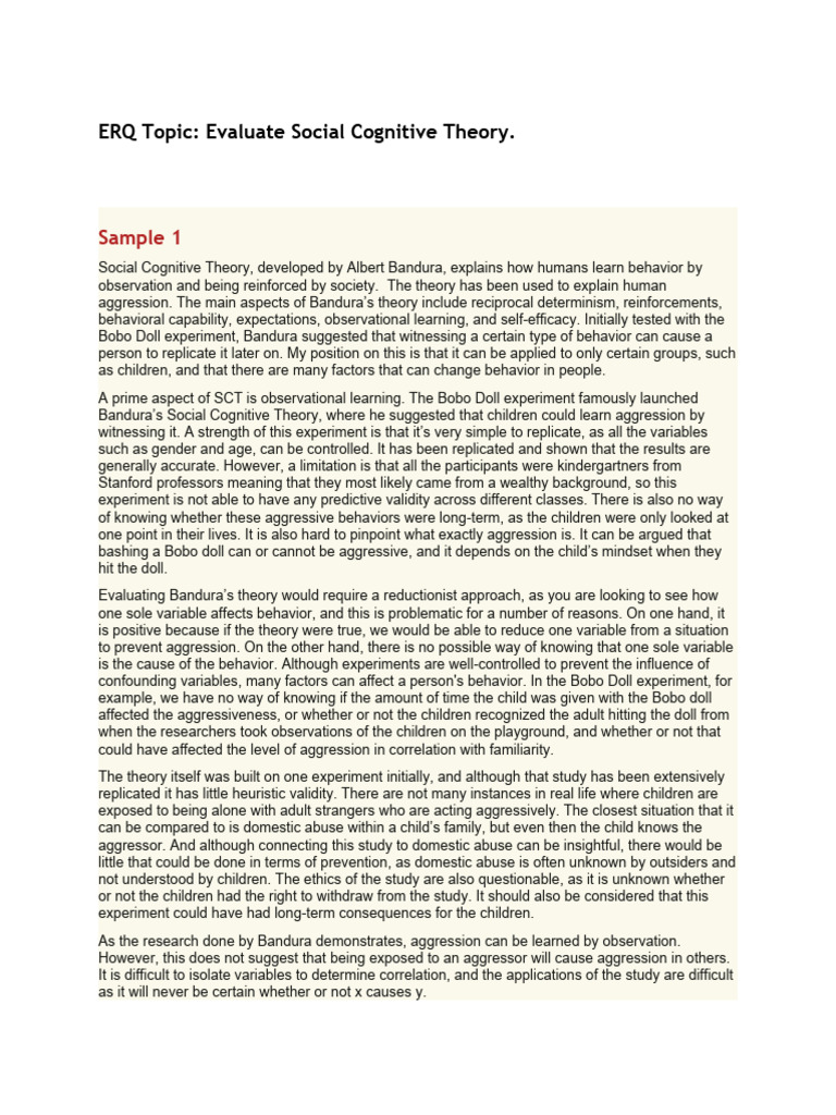 ERQ Marked Samples Evaluate Social Cognitive Theory. | PDF