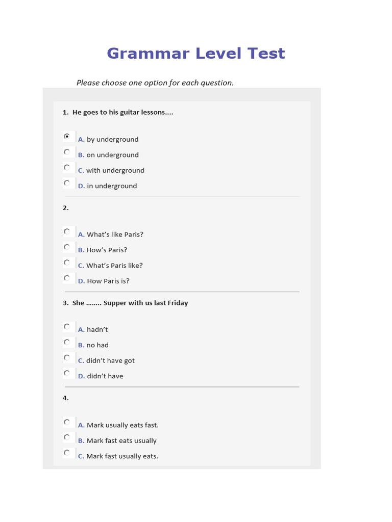 Grammar Level Test | PDF