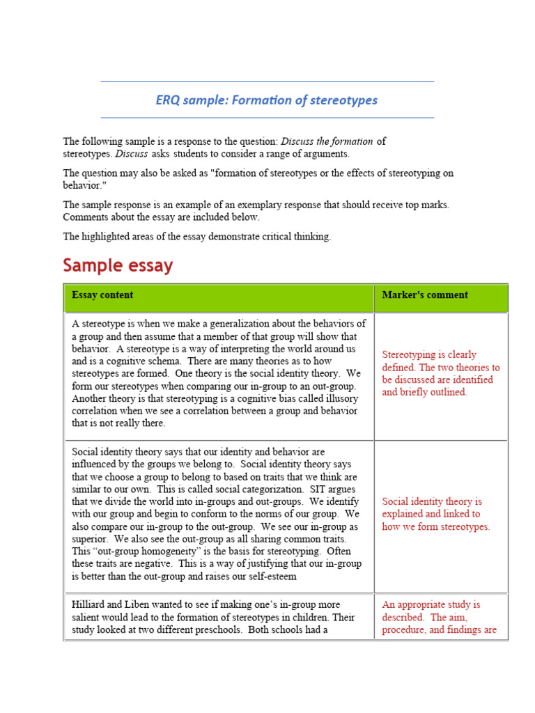 ERQ Sample Discuss The Formation of Stereotypes. | PDF