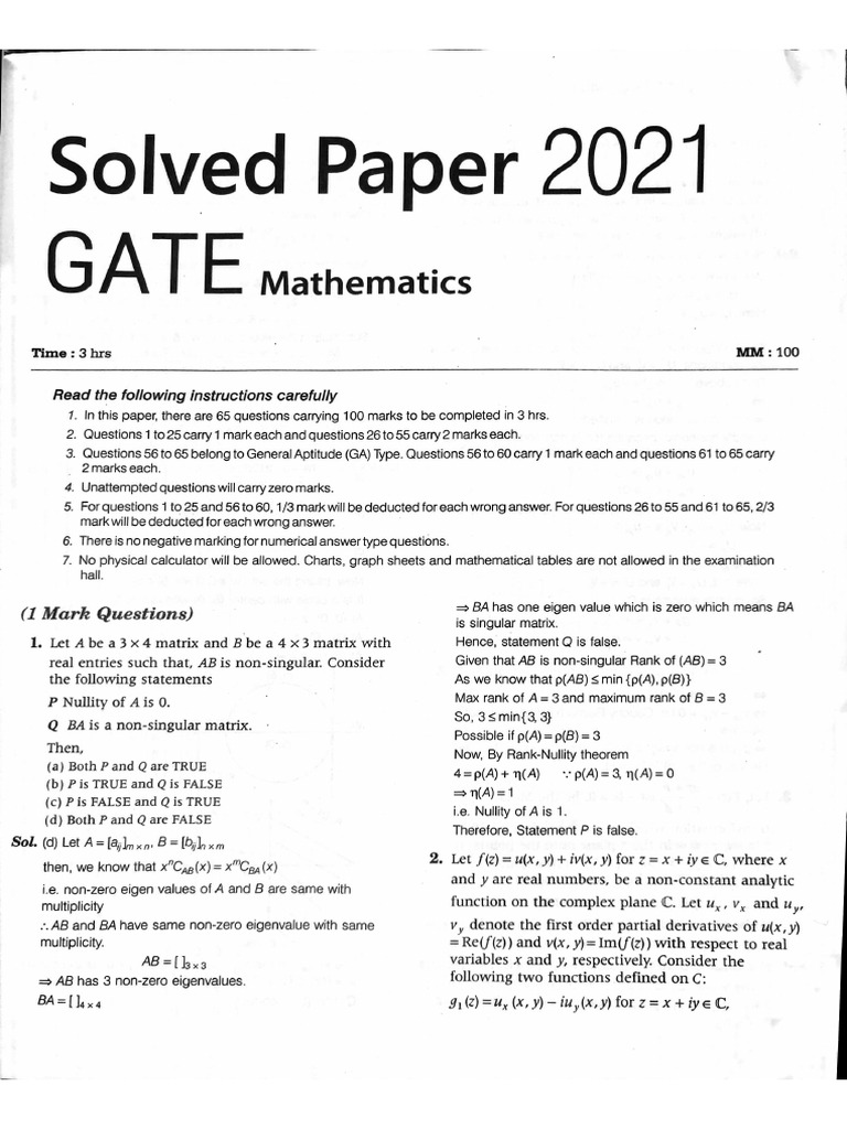 Gate Solved Paper | PDF