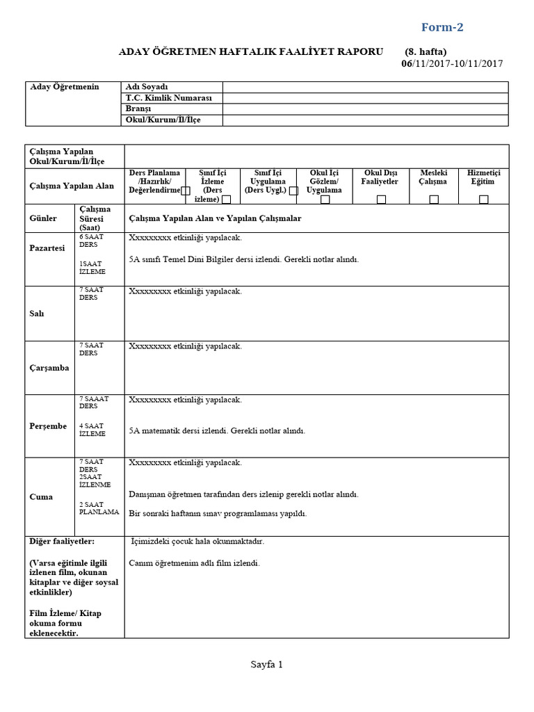 FORM 2 8. Hafta 1 | PDF