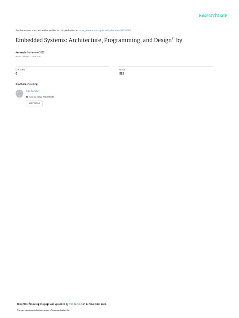 Embedded Systems: Architecture, Programming, and Design" By: November 2023 | PDF