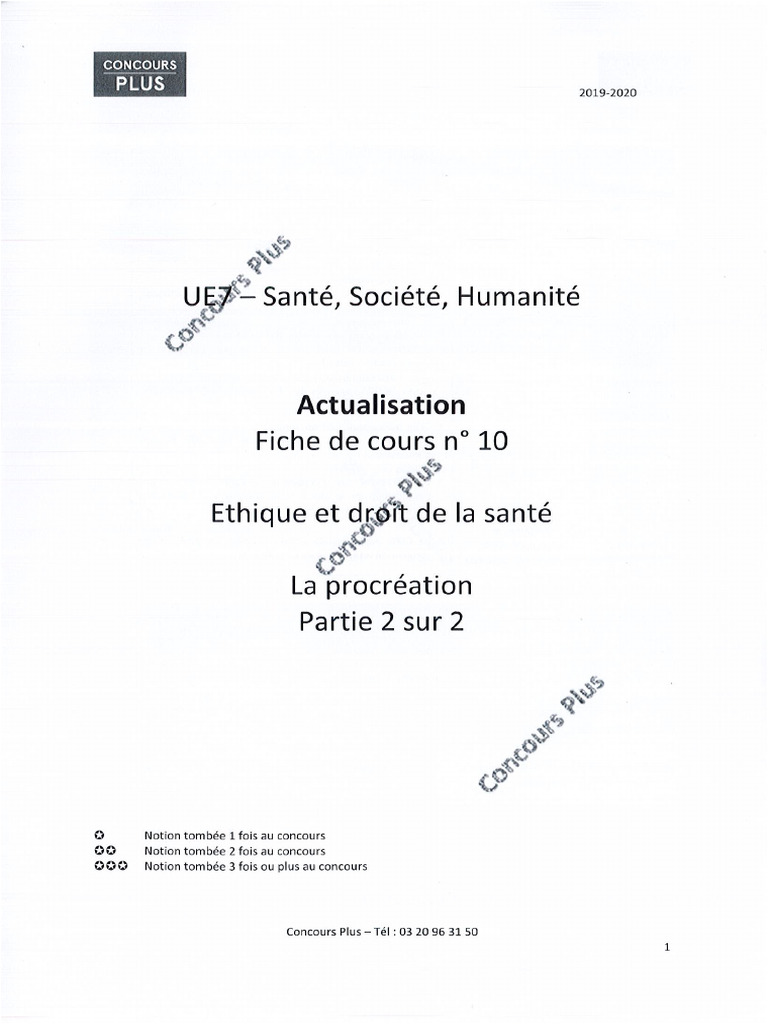 Fiche 10 Partie 2 - La Procréation | PDF