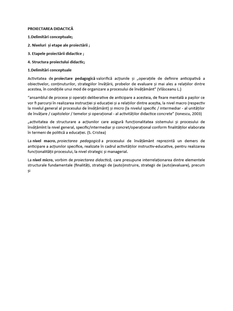 Proiectarea Didactica Repere Teoretice - 1 | PDF