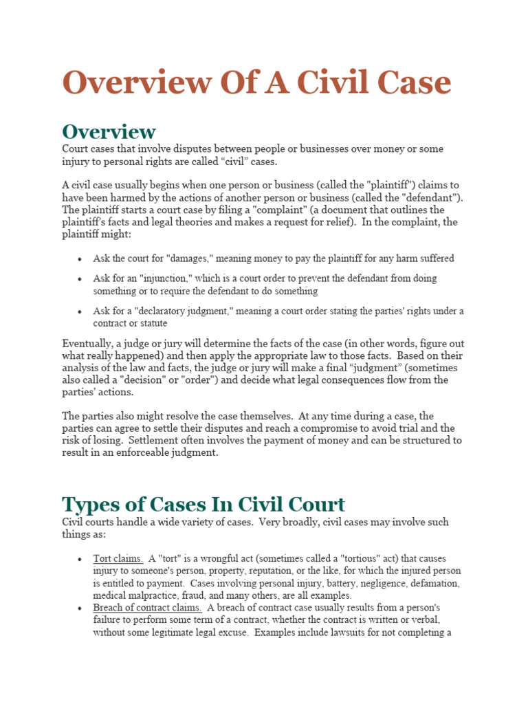 Overview of A Civil Case | PDF | Lawsuit | Complaint