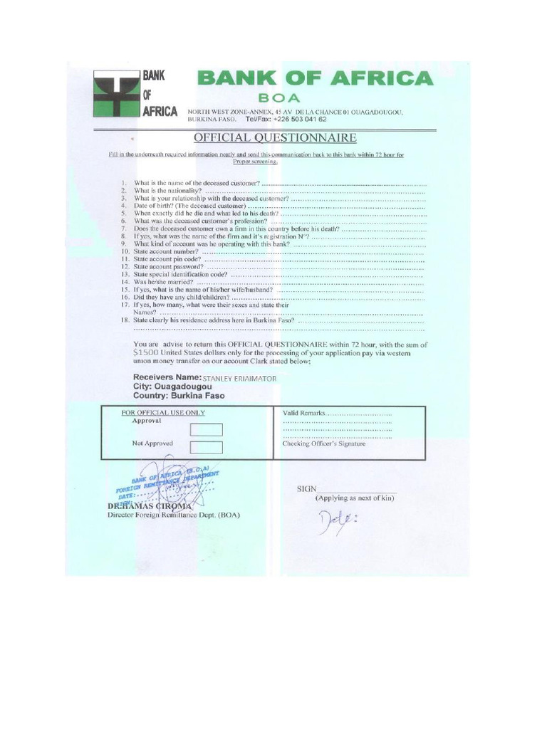 Bank Official Questionnaire (1) - 1-1 | PDF