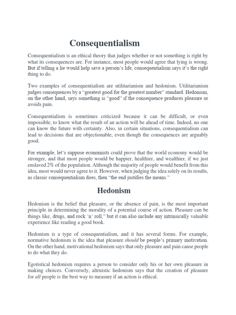 Understanding Consequentialism and Hedonism | PDF