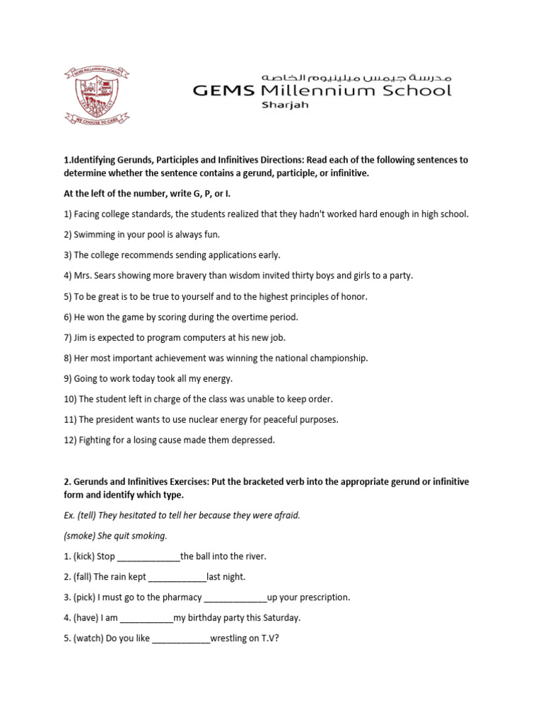 Gerunds, Participles & Infinitives Guide | PDF | Games & Activities