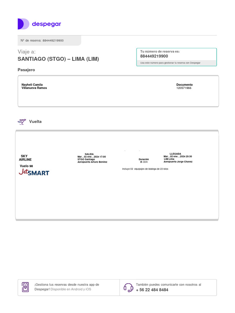 Pasaje de Jetsmart Stgo Lima | PDF | Aviación | aerolíneas