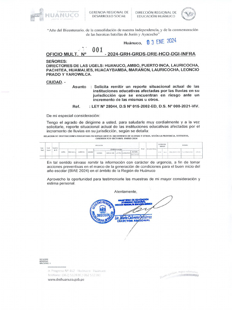 Oficio. Mult.2024 Ugels | PDF