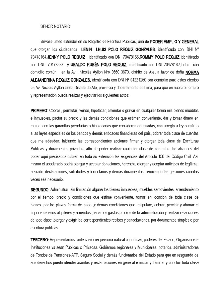 MINUTA PODER Amplio y General NORMA | PDF