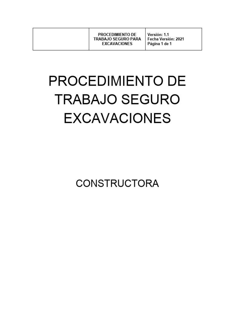 Procedimiento Seguro para Excavaciones 2022 | PDF