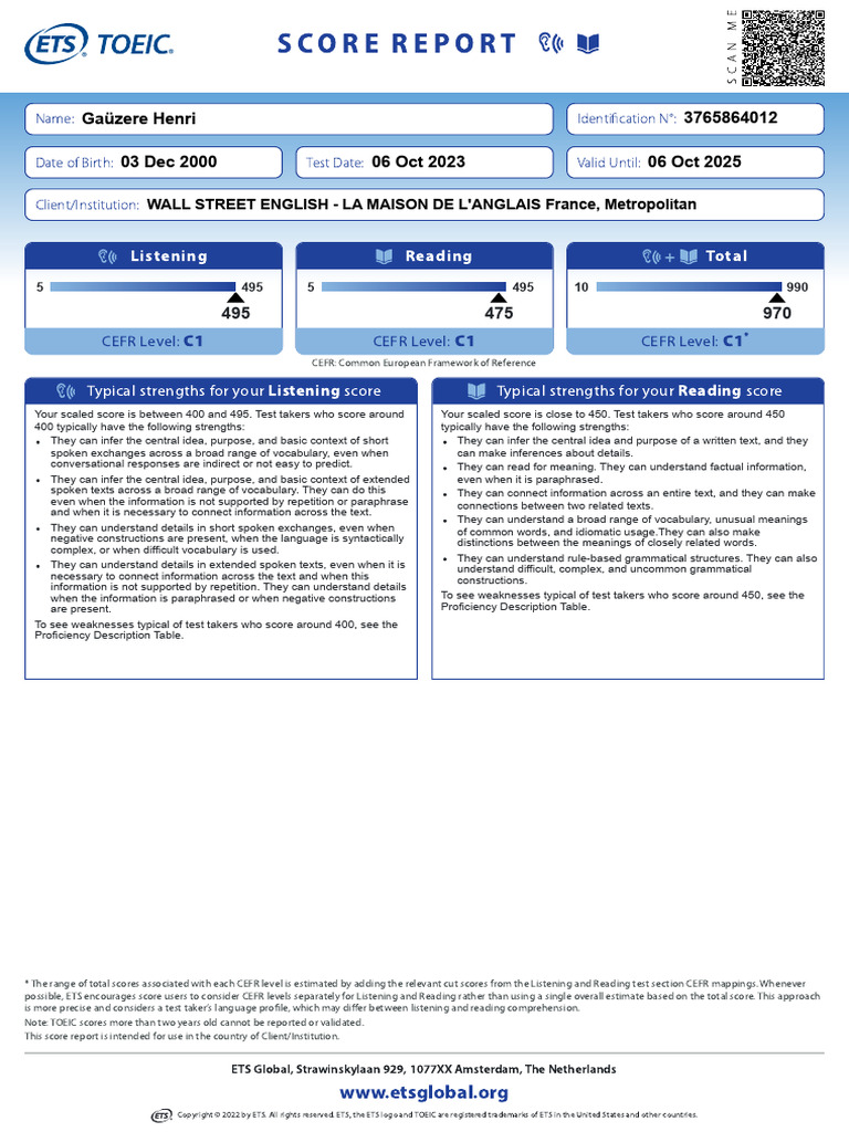 TOEIC Digital Score Report | PDF | Communication | Cognitive Science