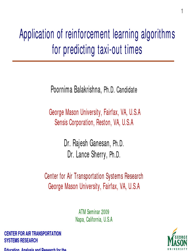 Application of Reinforcement Learning Algorithms For Predicting Taxi-Out Times | PDF