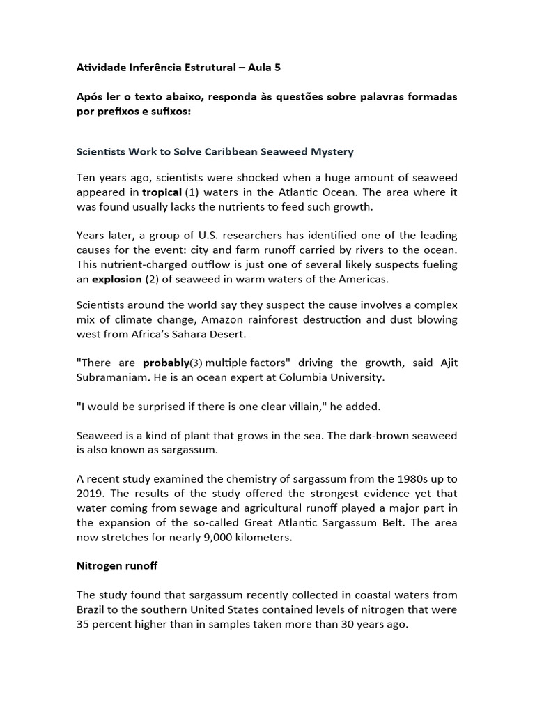 Alysson Elias Souza Do Nascimento - Texto Aula 5 - GA - Scientists Work To Solve Caribbean ...