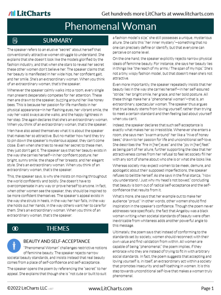 LitCharts Phenomenal Woman | PDF | Beauty | Poetry