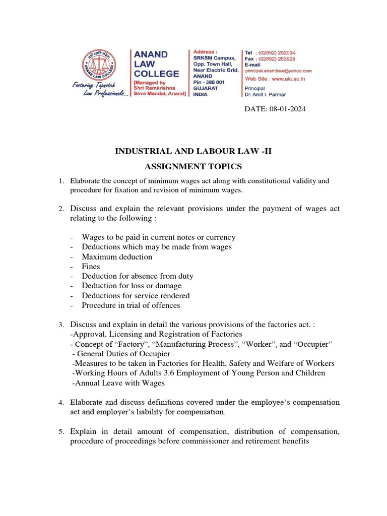 Industrial & Labour Law II Topics | PDF