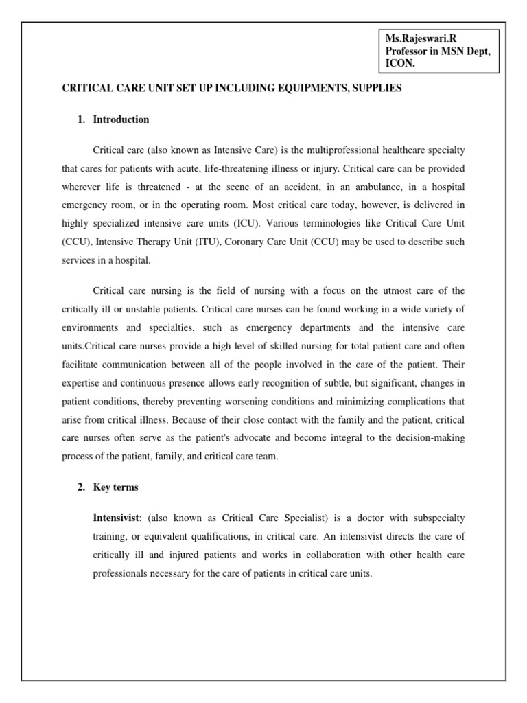Critical Care Unit Setup and Nursing | PDF | Intensive Care Medicine ...