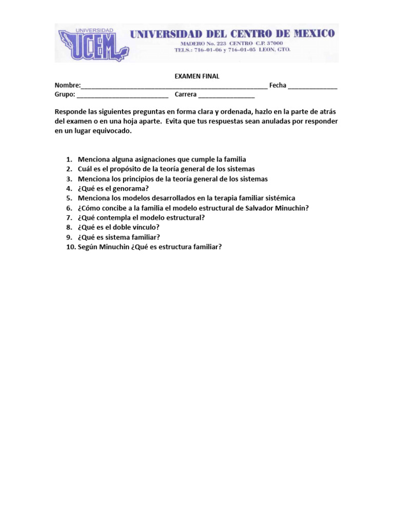 Exmen Inter y Fam Final | PDF
