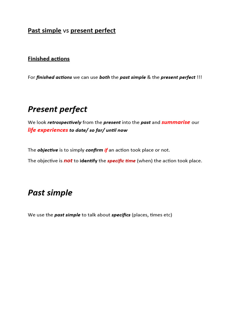 Past Simple vs Present Perfect Explained | PDF