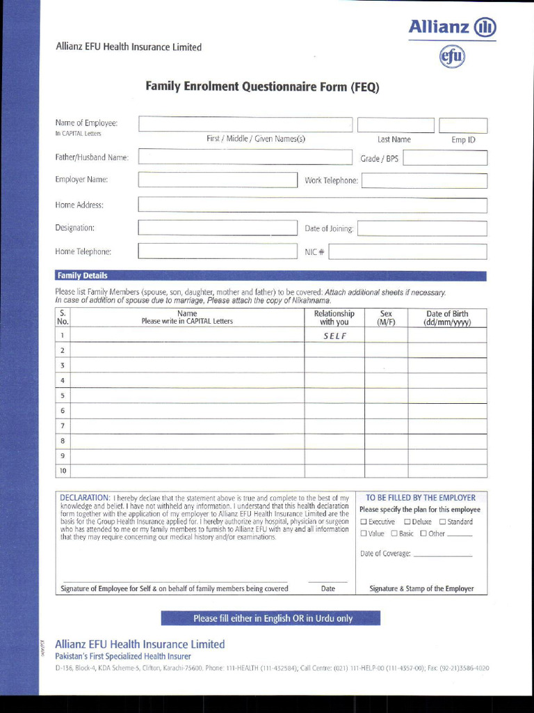 EFU Health Addition Form | PDF