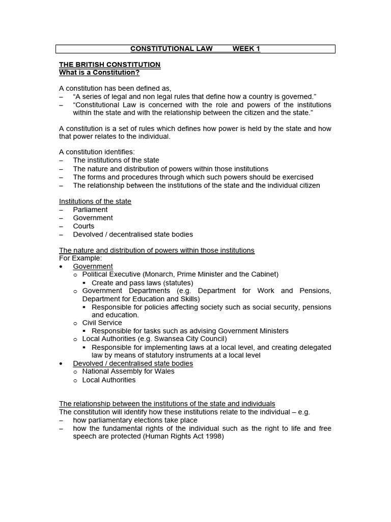 Constitutional Law Week 1 | PDF | Separation Of Powers | Constitution