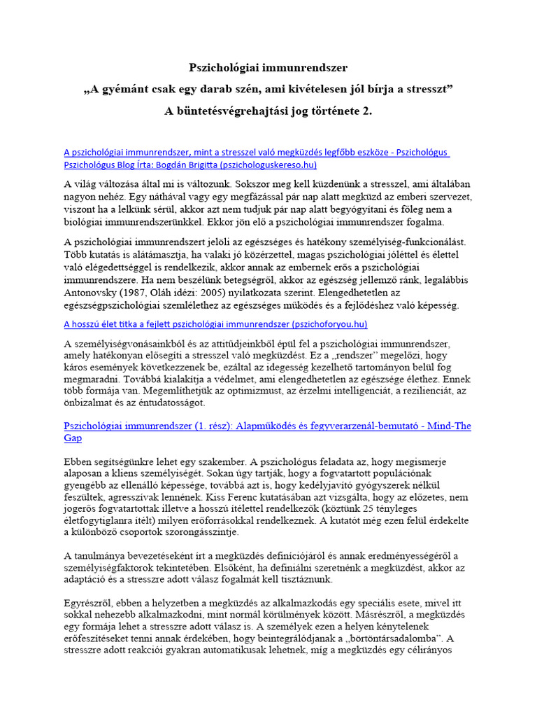 Pszichológiai Immunrendszer Beadandó | PDF